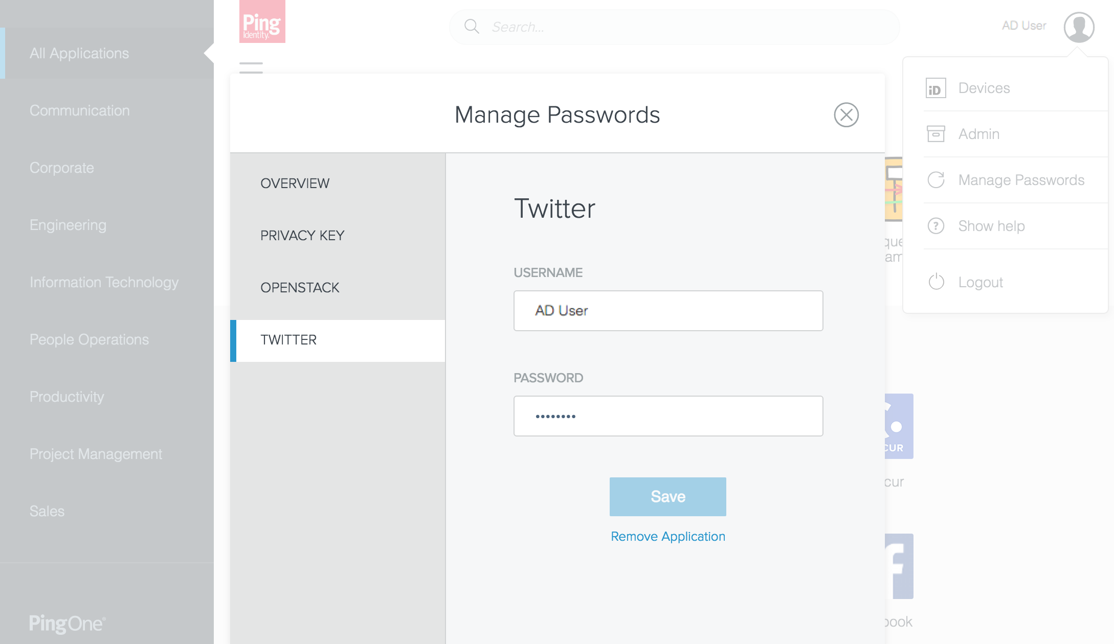 How to change an application password? - New Dock