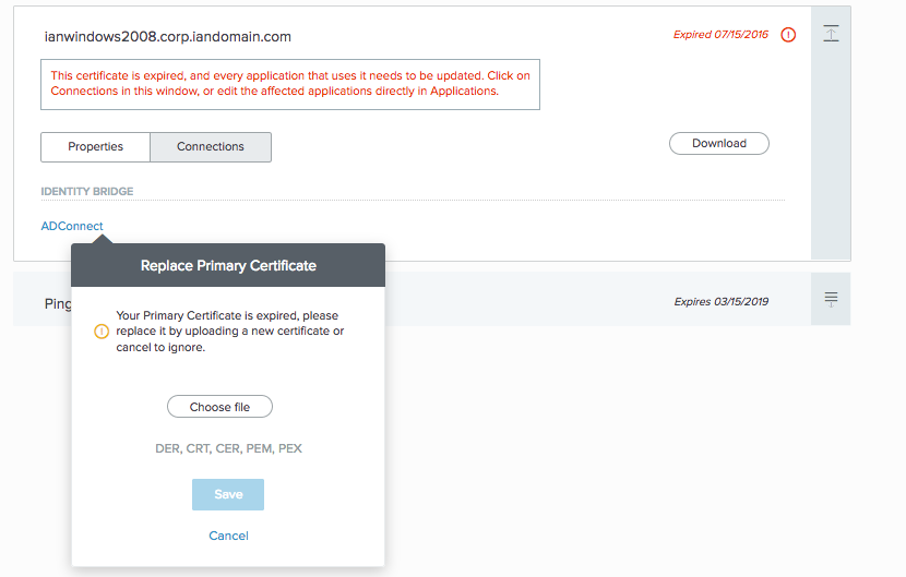 How do I change a verification certificate in PingOne for Enterprise?